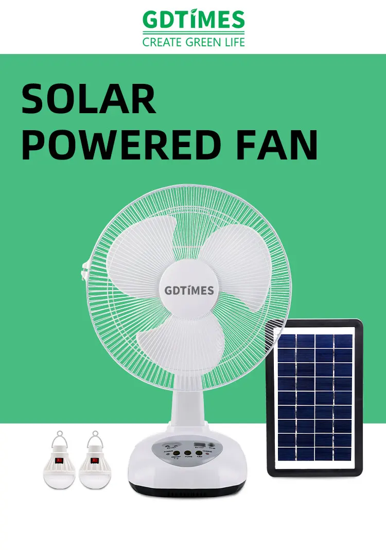 GDTIMES Solar Fan - Efficient AC/DC Rechargeable Table Fan