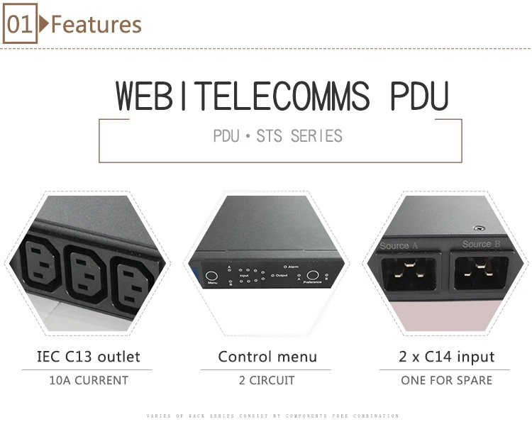 1U Rack Mount Power Strip Auto Transfer Switch (ATS) PDUs With 12*IEC ...