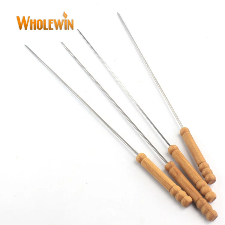 Factory Price Reusable Long BBQ Skewers with Wooden Handle Roasting ...