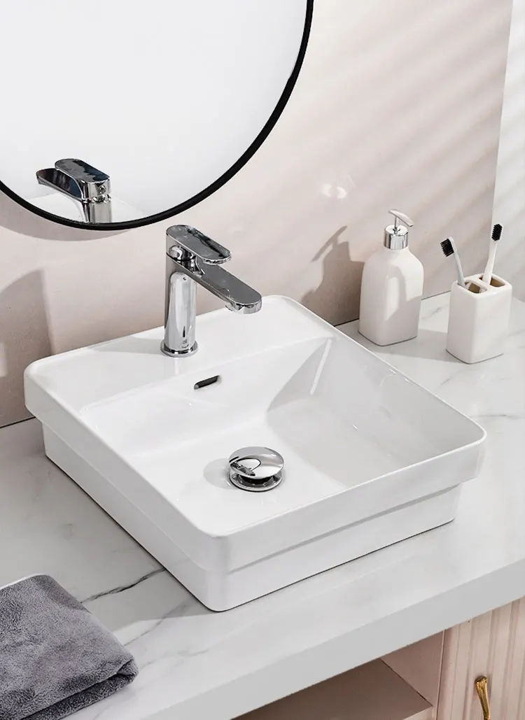 Sanitary Ware Rectangular Hand Wash Basin Easy Clean Semi-counter ...