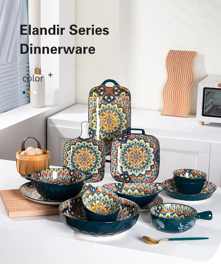 Custom Bohemian Design Ceramic Dinnerware - 8-Inch Plates