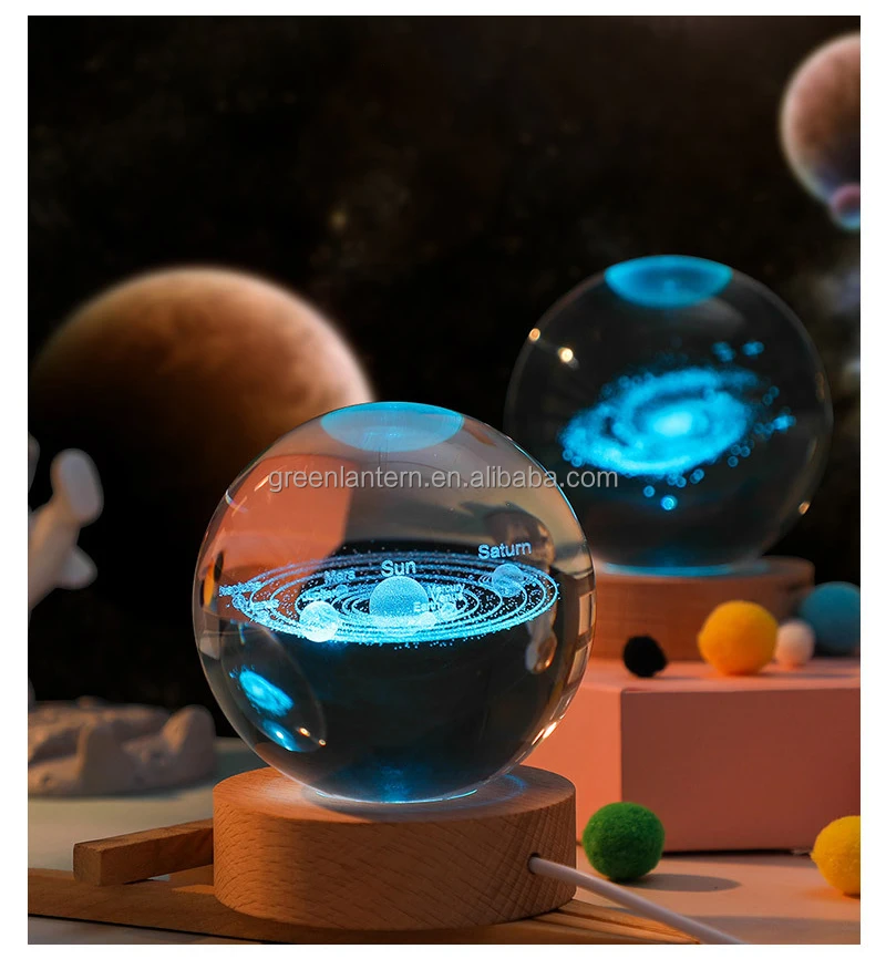 Customized 3d Solar System Engraved 7color Crystal Ball Table Lamp 3d ...