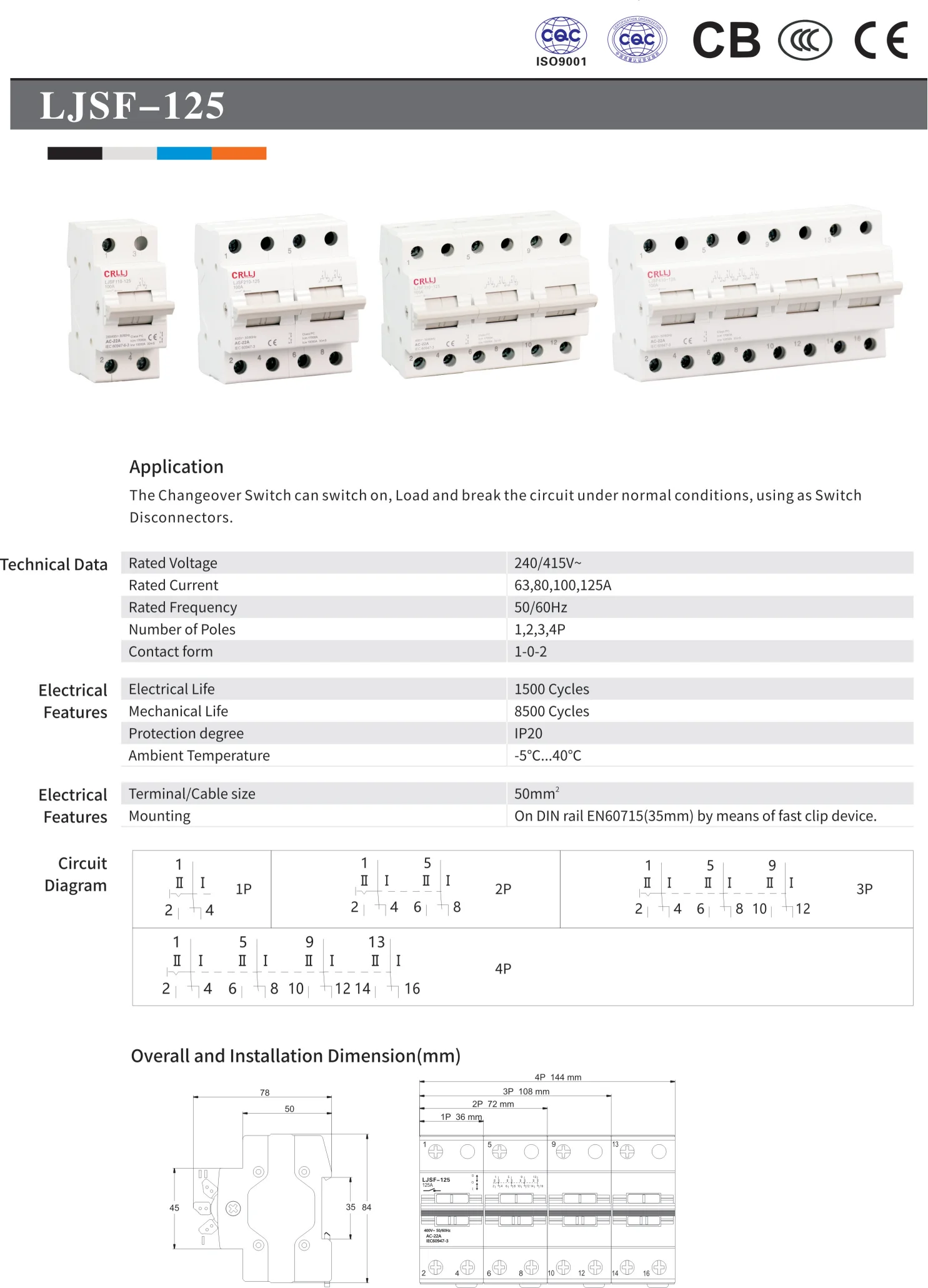 Modular Changeover Switch Din Rail Type 2P 4Pole 63A Electrical ...