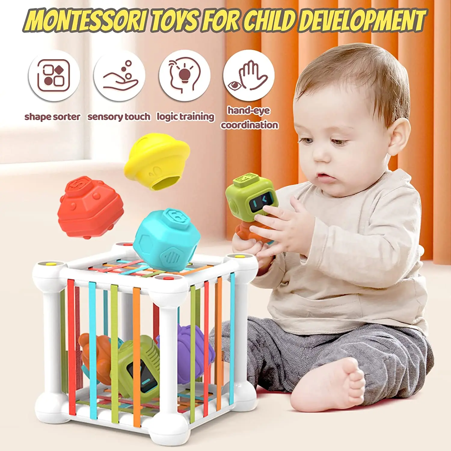 Baby Sensory Bin Shape Sorter Toy Sensory Stacking Toys For Babies 6-12 ...