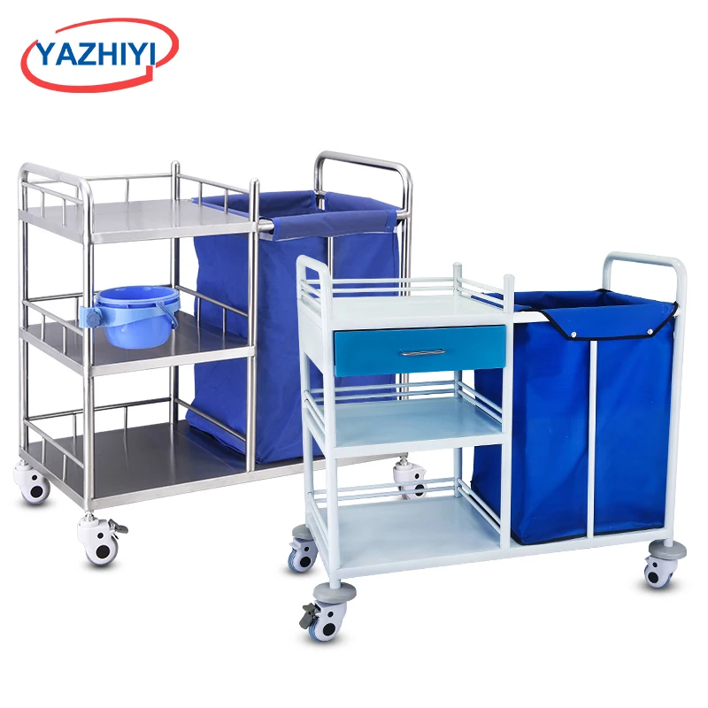 Hospital Nursing Cleaning Trolley Stainless Steel Medical 2 Bag Laundry ...