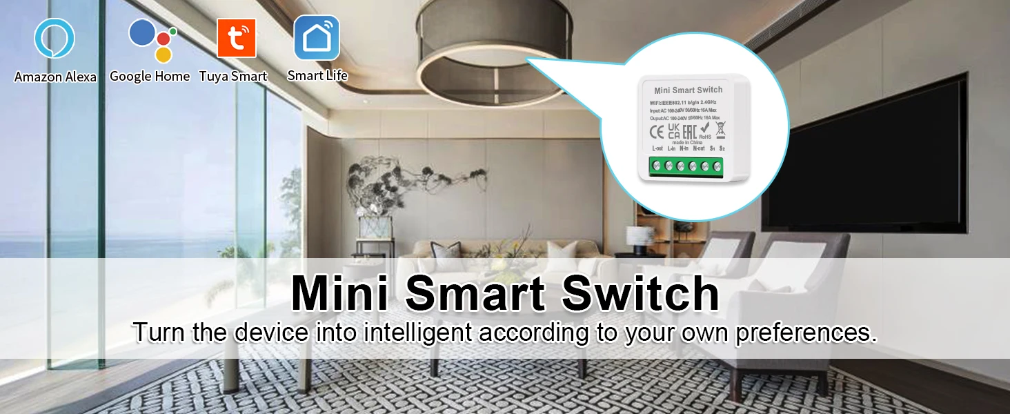 Touchmi 16A Works Google Home Alexa Mini Wifi Switch Module Smart Life ...