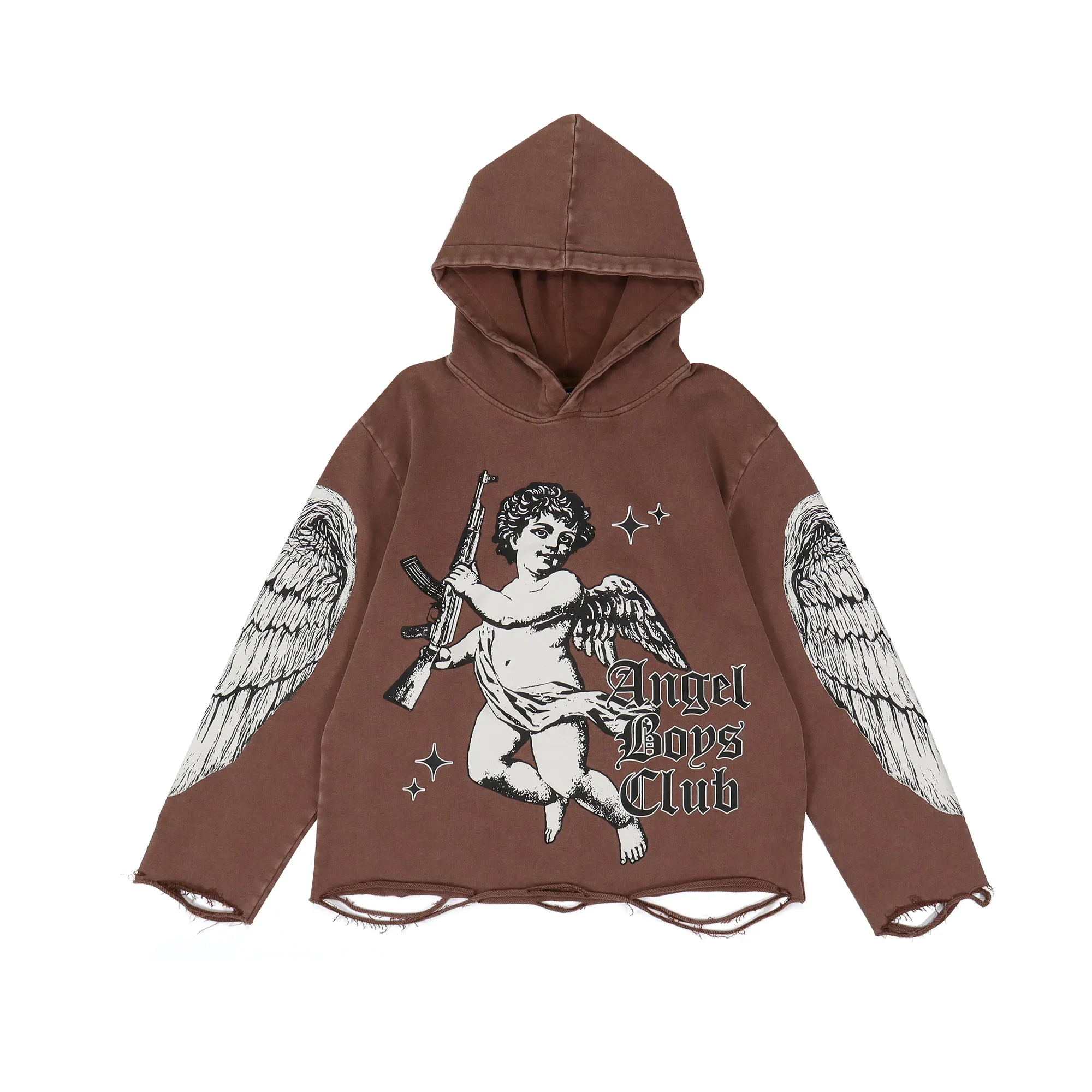 Accept Custom Logo Oversized Distressed Acid Washed Hoodie With Cut ...
