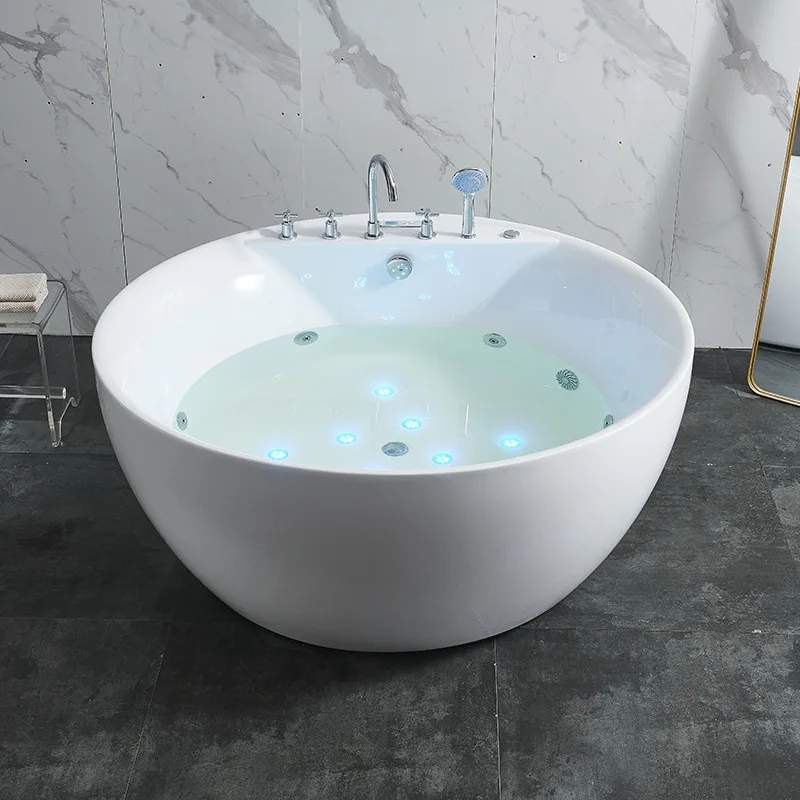 Single White Acrylic Stone Freestanding Whirlpool Massage Bath Tub LED ...