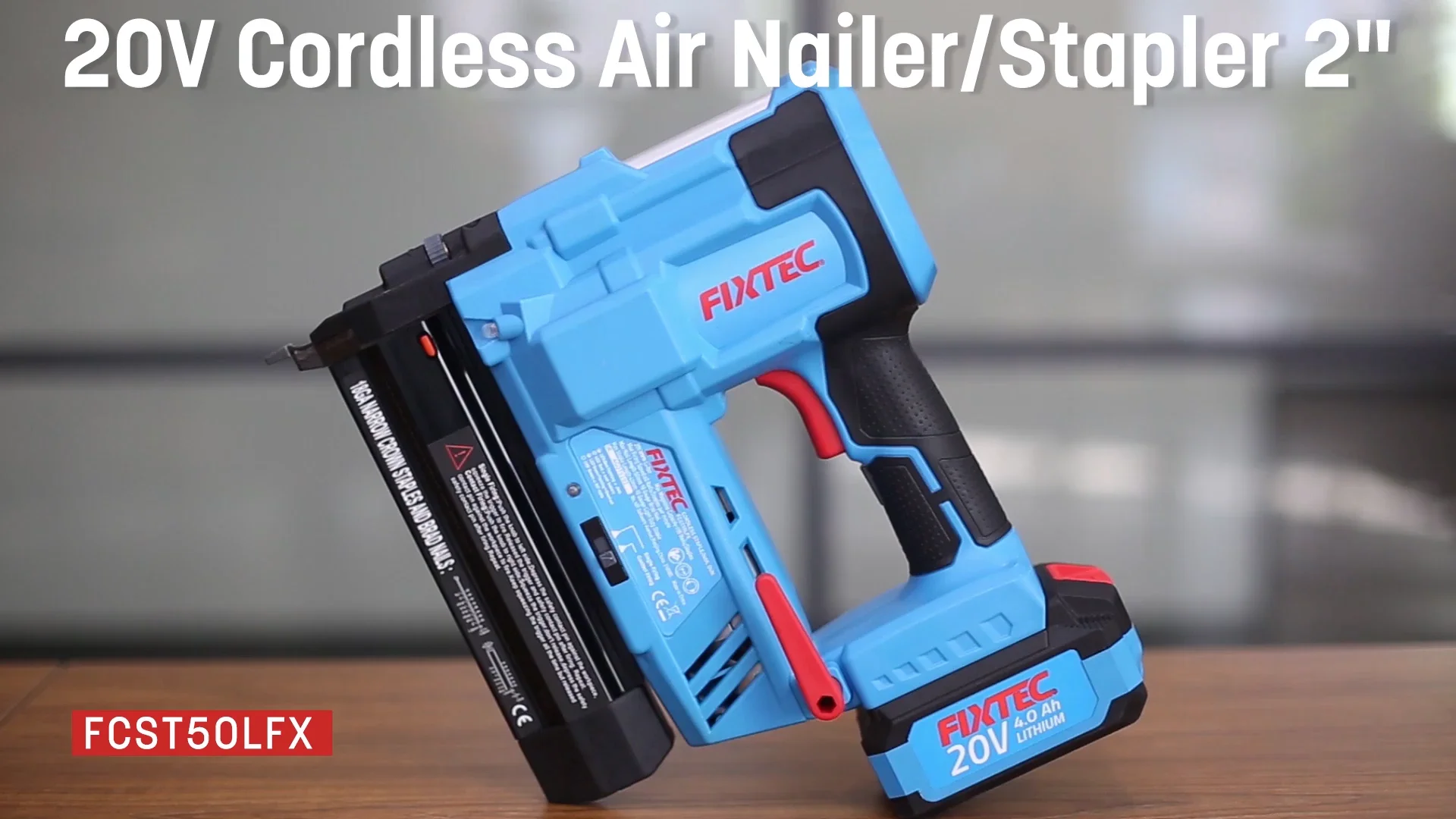 Fixtec 20v Cordless Pneumatic Nailer Stapler Gun 2" Li-ion Battery ...