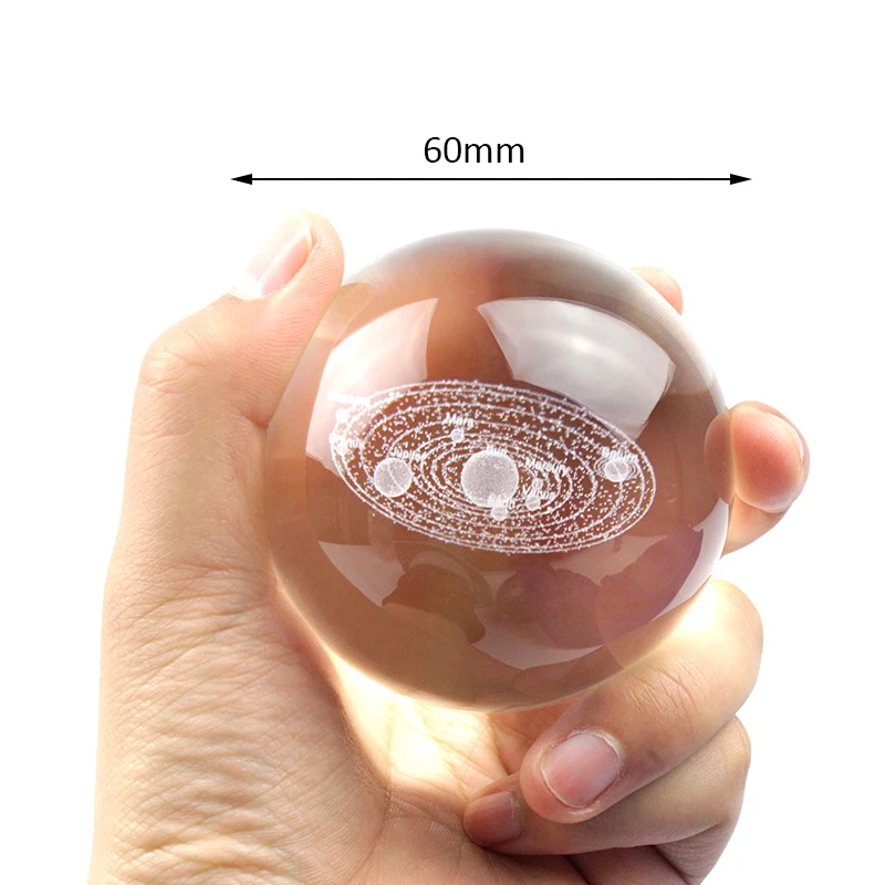 60mm Glass Solar System Planet Sphere - 3D Laser Engraved