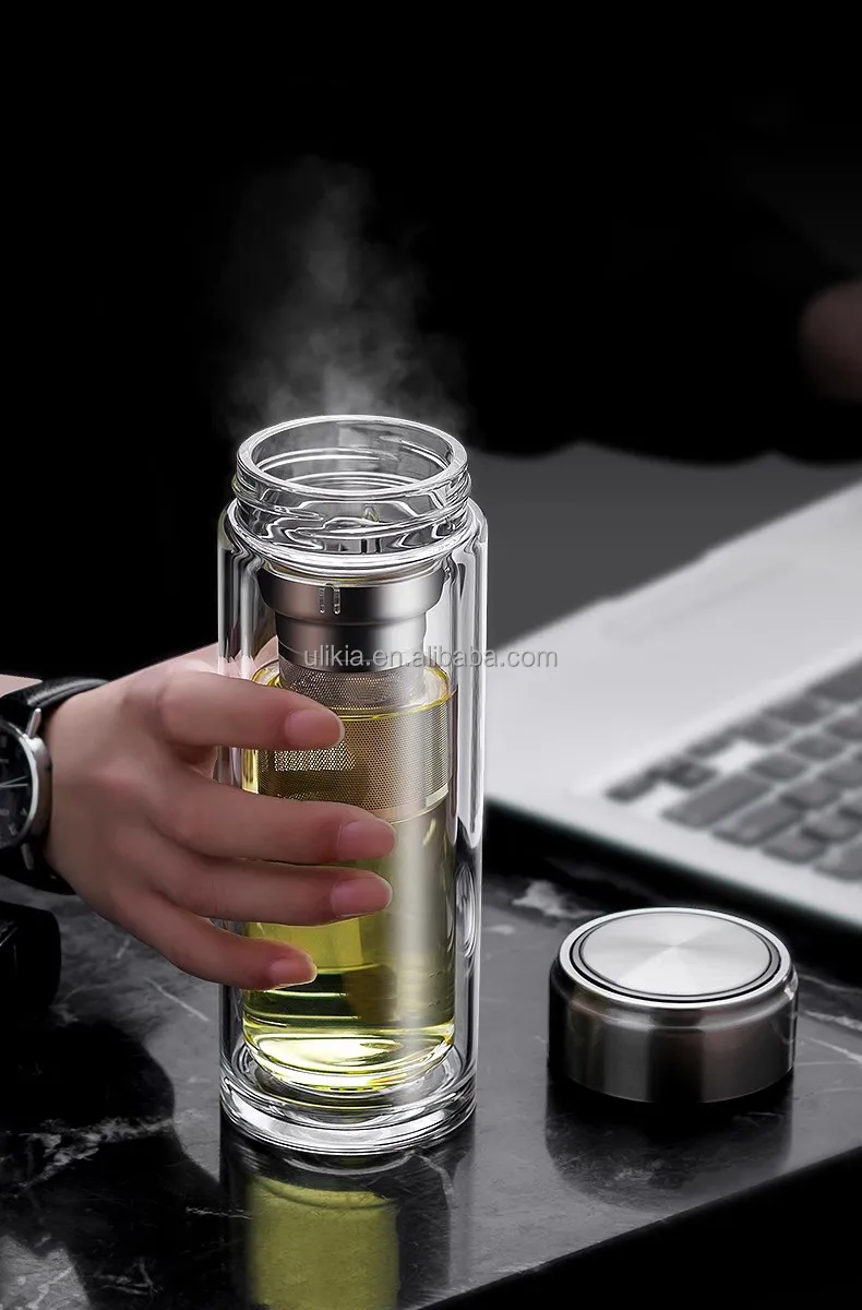 Double Wall Borosilicate Travel Mug Tea Tumbler Diffuser Water Bottle ...