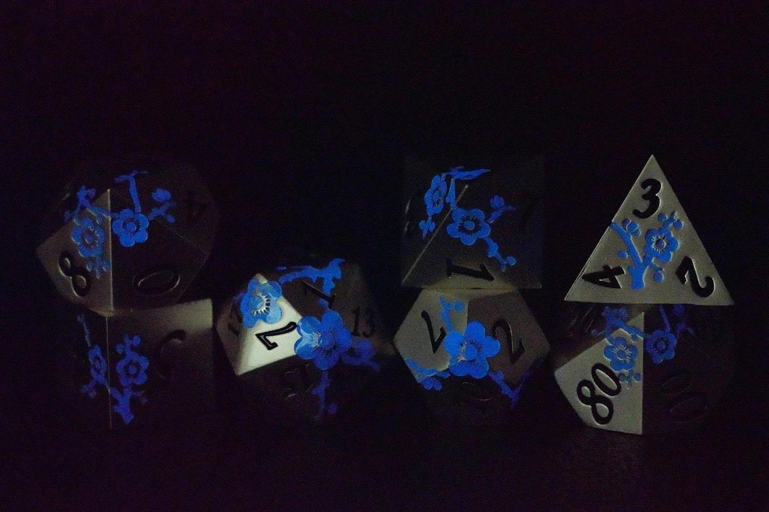 Blue Plum Blossom Flower Design Dnd 7pcs Full Dice Set