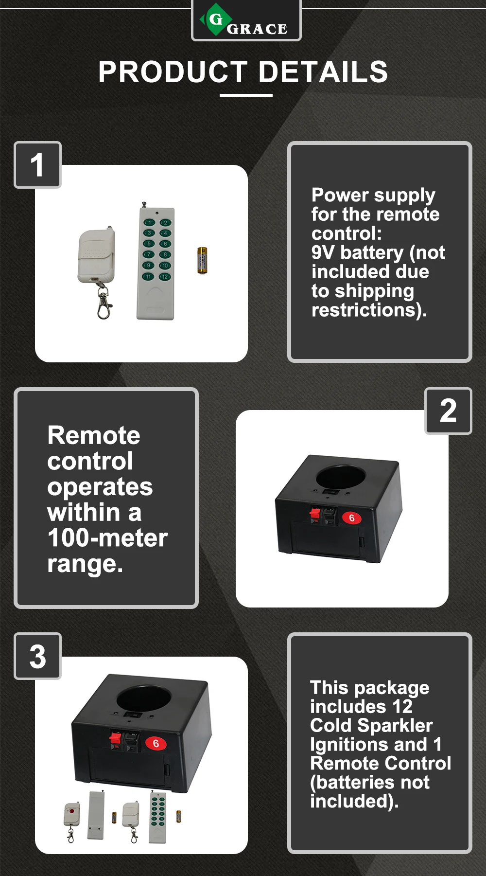 Grace Stage Cold Fountain Pyro Rechargeable Wireless Remote ...