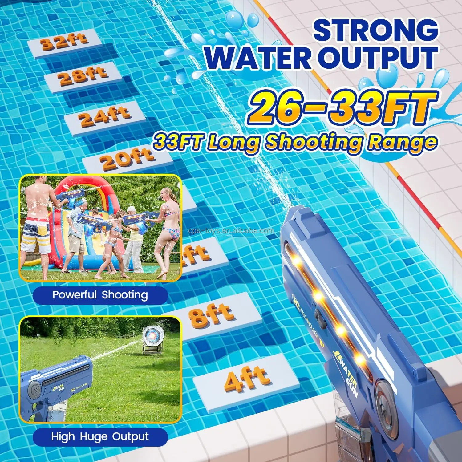 Powerful Electric Water Gun with LED Lights Automatic Water Squirt Gun ...