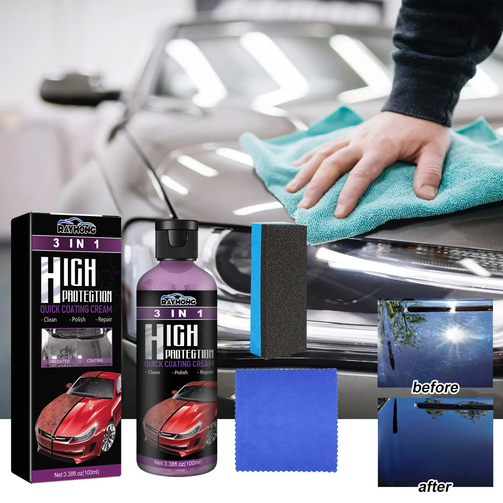 Rayhong Coating Paste 3 In 1 Car Cleaning Decontamination Scratches ...