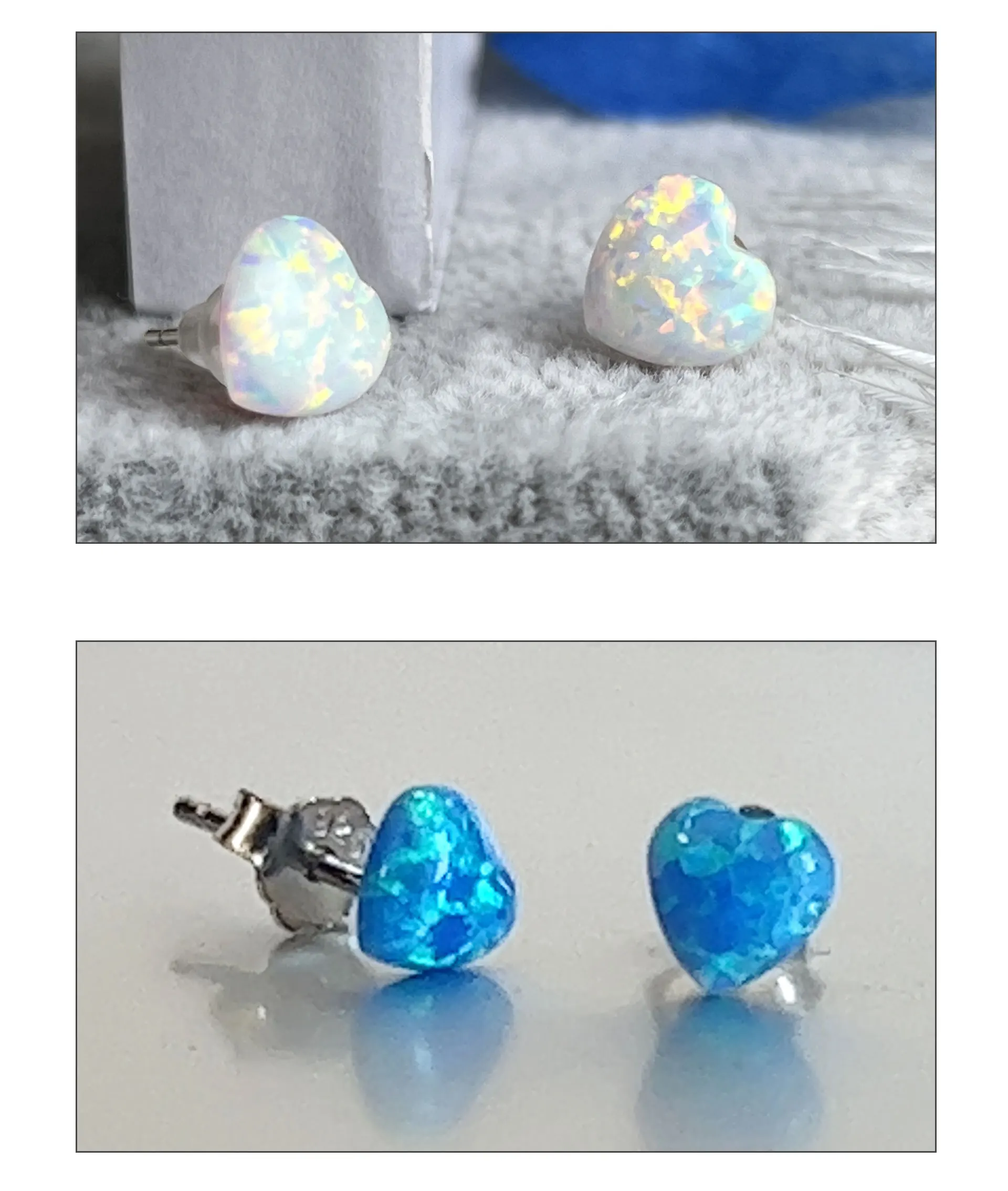 Synthetic Lab Opal Heart Shaped S925 Sterling Silver Stud Earrings For Gifts - Buy Synthetic Lab ...