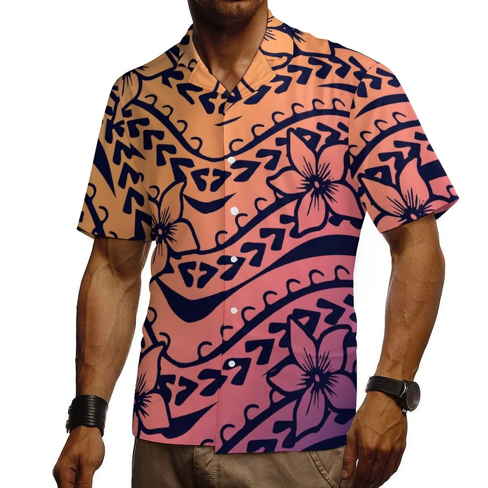 Navy Blue Polynesian Samoan Tattoo Designs Summer Short Sleeve Shirt ...