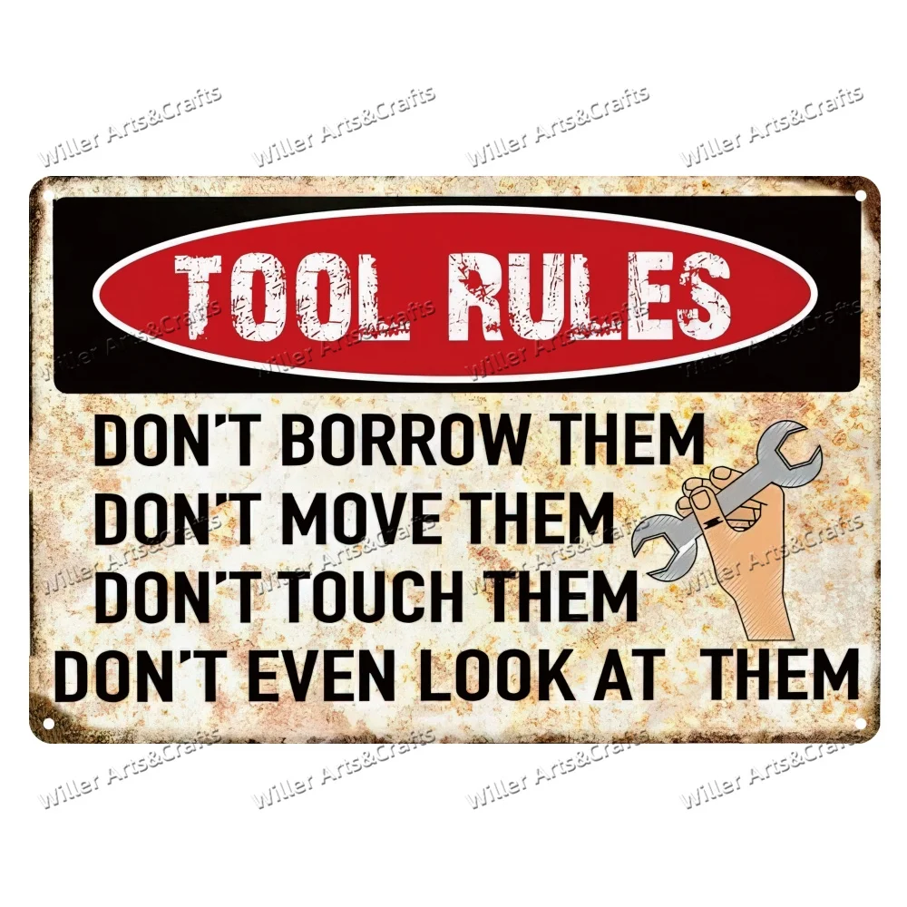 Warning Tool Rules Metal logo Design Vintage Bar Pub Red Decorative ...