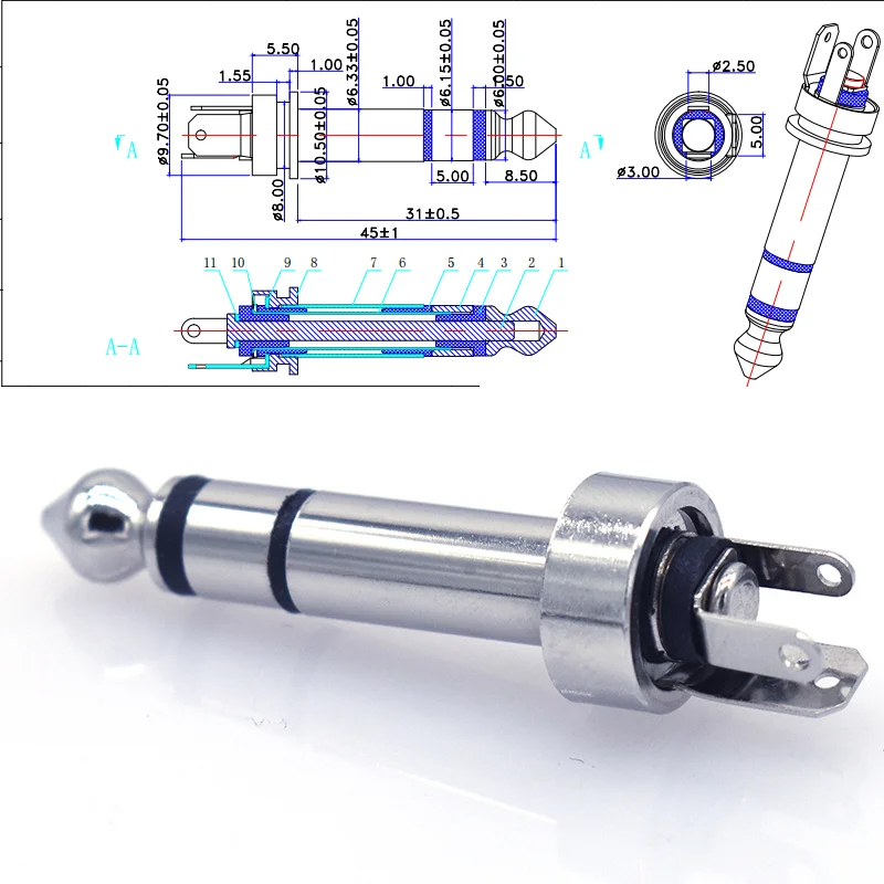 6.35mm Mono Audio Plugs Plugs For Soldering Pcbs Audio Connectors - Buy ...