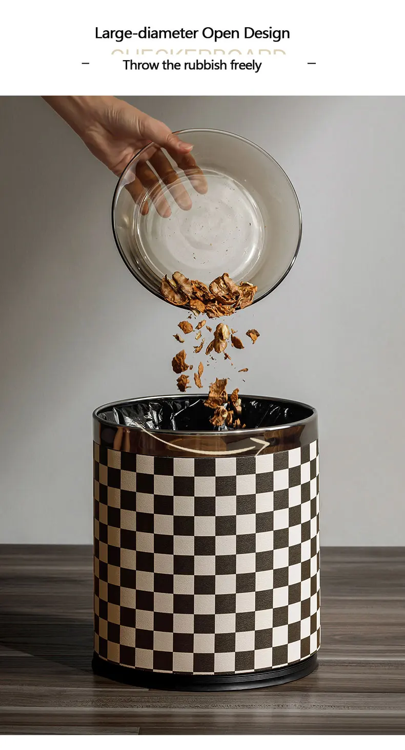 Leather Waste Bin Garbage Can Wastebasket With Bottom Rubber Ring Open ...