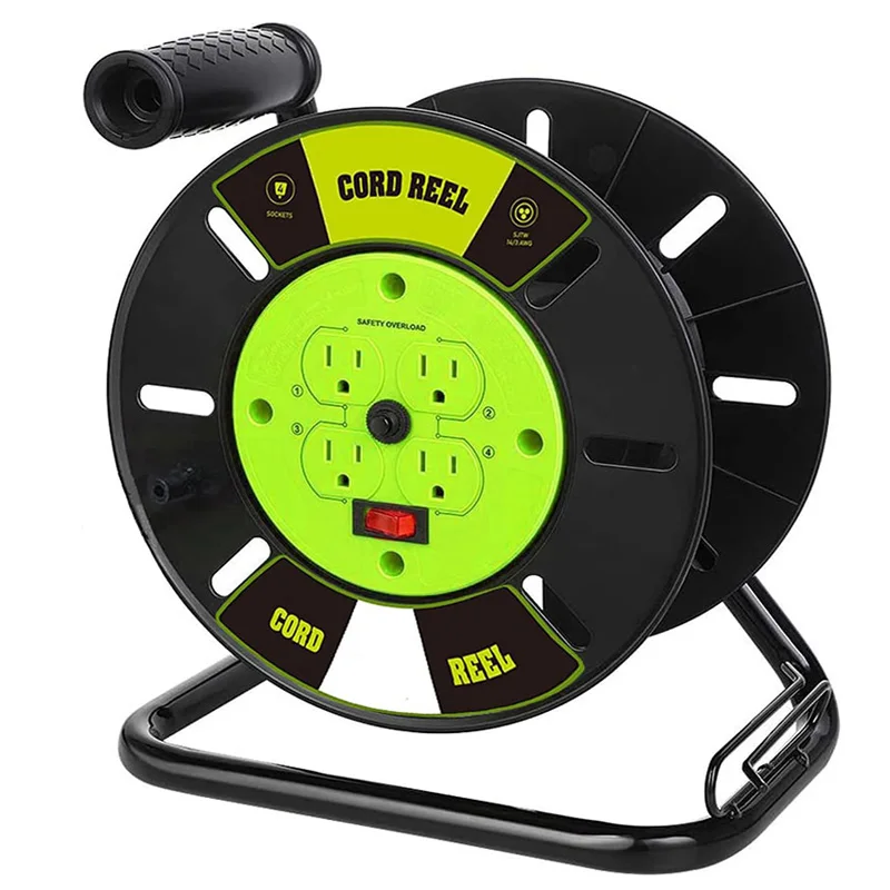 Heavy Duty Retractable Extension Power Cord Reel with 4 US Outlets