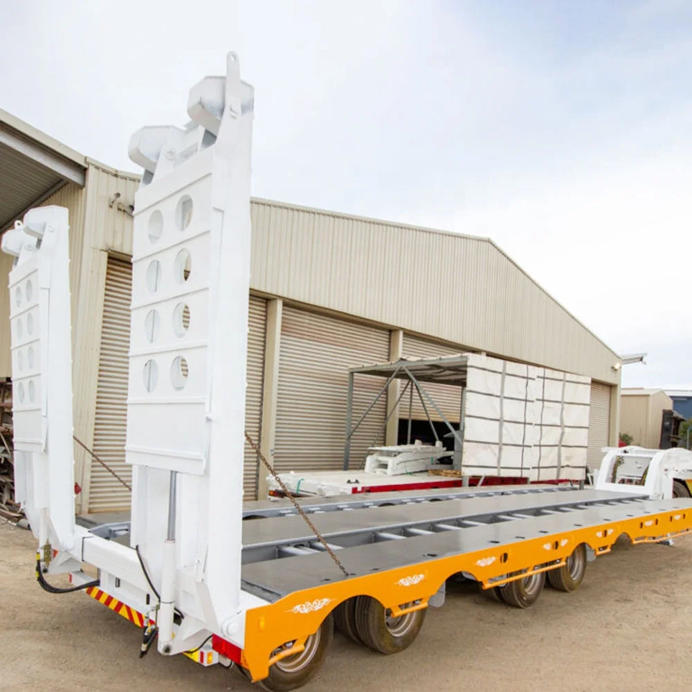 3axle 80ton Heavy Duty Gooseneck Hydraulic Ramp Low Loader/lowbed ...