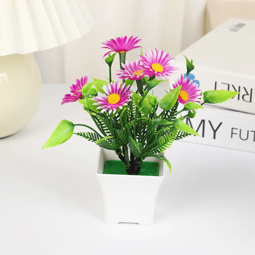 Artificial Pot Flowers Small Fake Plants with Pot Mini Potted Flower ...