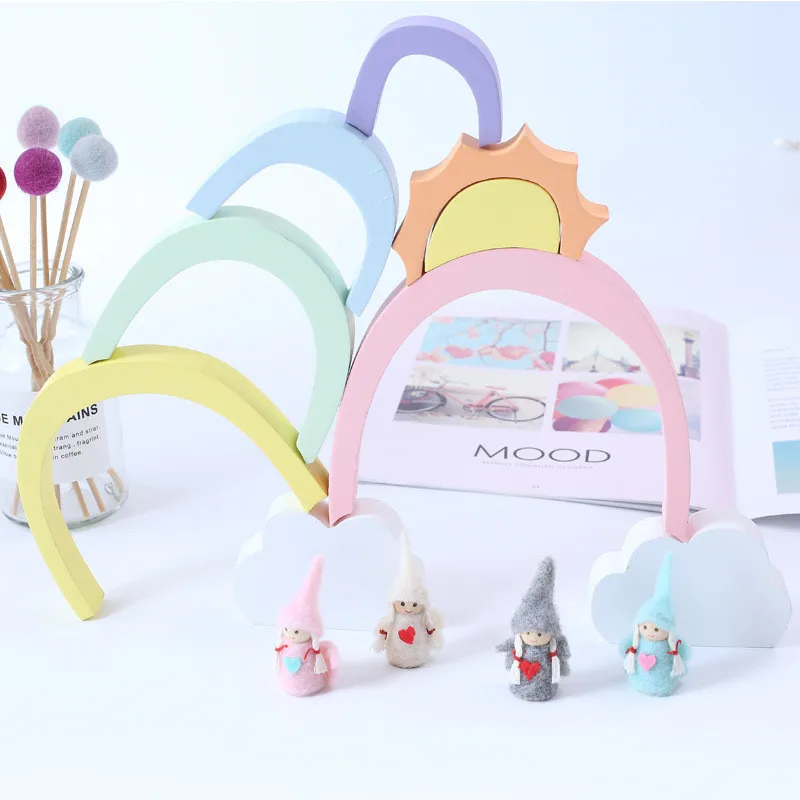 Wooden Montessori Rainbow Arched Stacker Wooden Rainbow Building Blocks ...