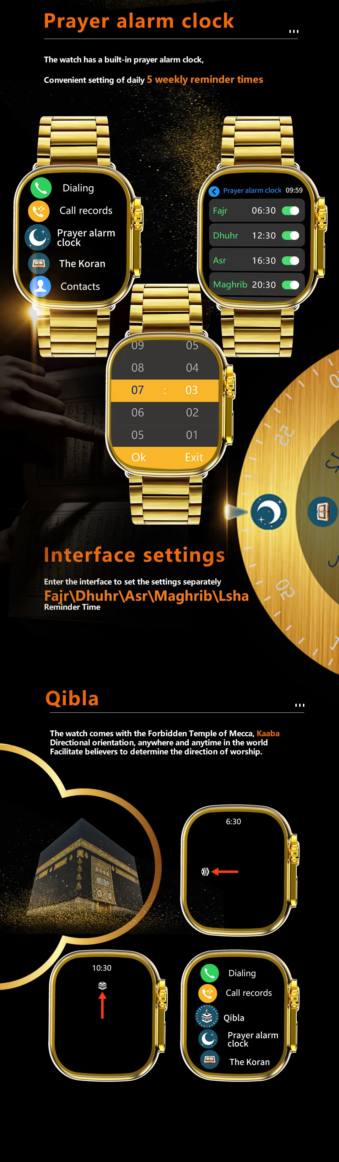 Benmos Azan Watch Qibla Timepiece Compass Direction Prayer Time Athan ...