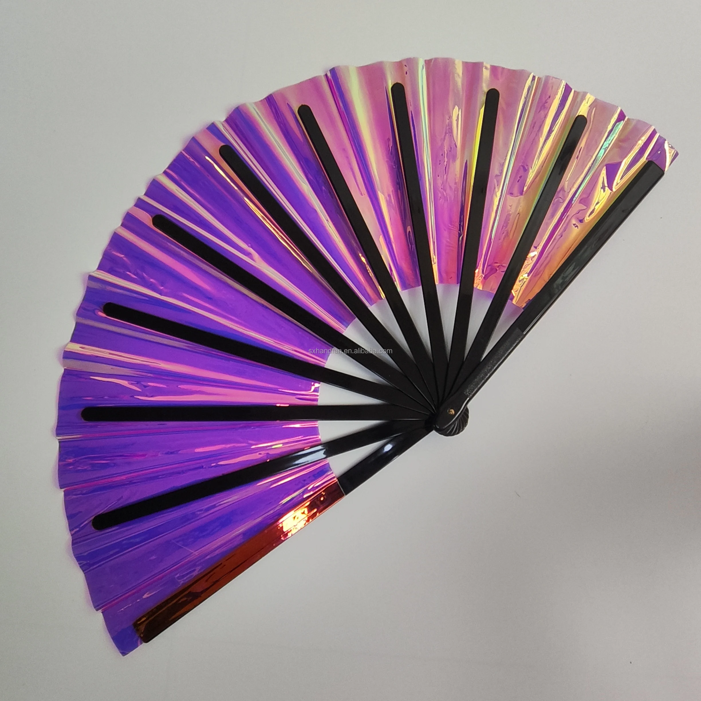 Laser Pvc Rave Glitter Reflective Big Size Folding Large Hand Fan For ...