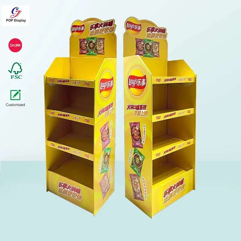 4 Tiers Supermarket Cardboard Display Stands for Food Potato Chips POP ...
