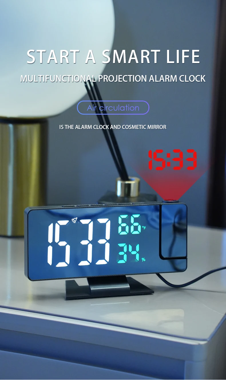 180 Rotation USB Bedside Alarm Clock Electronic Wall Snooze Alarm ...