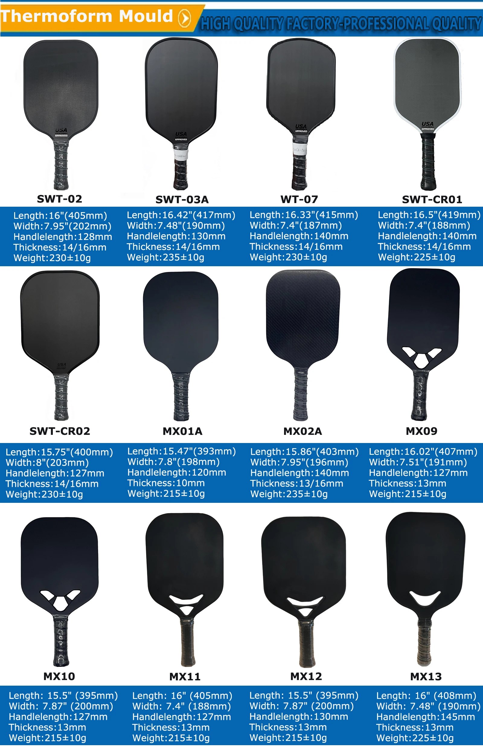 Thermoformed Paddles Carbon Fiber Surface 14 Mm Pickleball Paddle ...