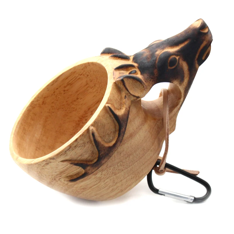 Wooden Nordic Style Handmade Finnish Kuksa Guksi Animals Head Cup With ...