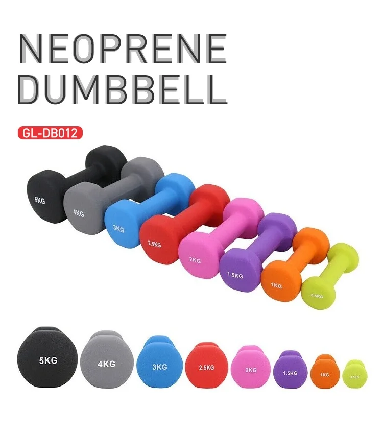 Custom Logo Neoprene Dumbbell Set - Hex Rubber Coated Hand Weights (5KG ...