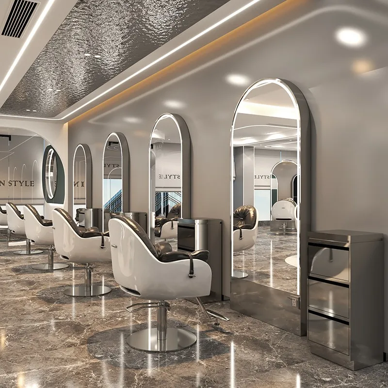 Professional Double-Sided Barber Mirror Station for Beauty Salons