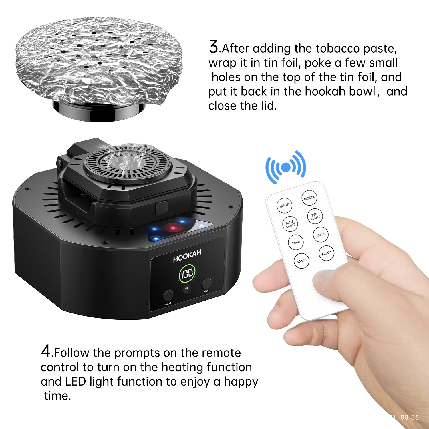 Upgraded Rechargeable Portable Electric Shisha Chicha Detachable Battery Temperature Adjustable ...