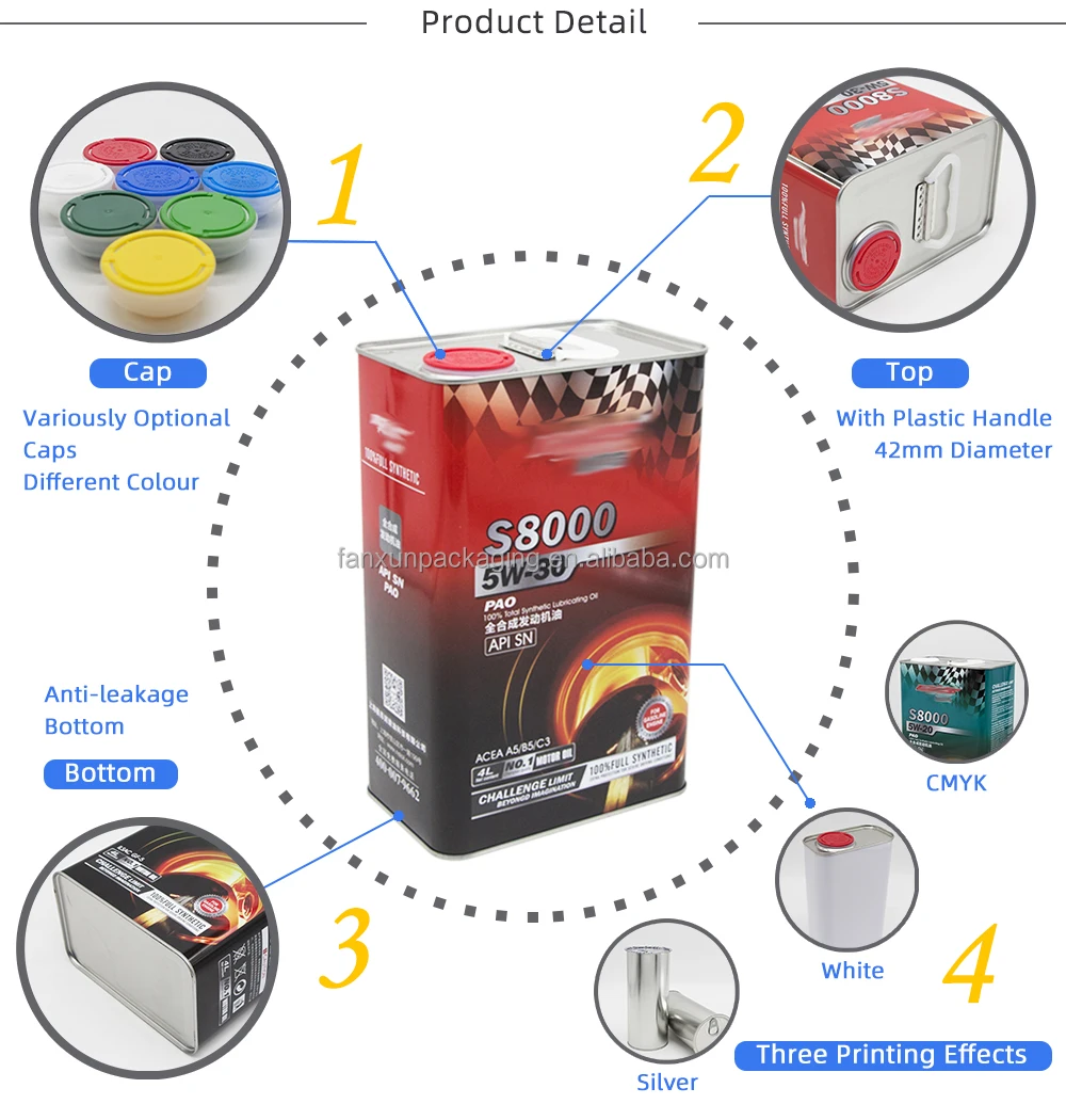 4 Liters Custom Logo Empty Square Tin Can 4000ml Metal Lubricant Engine ...