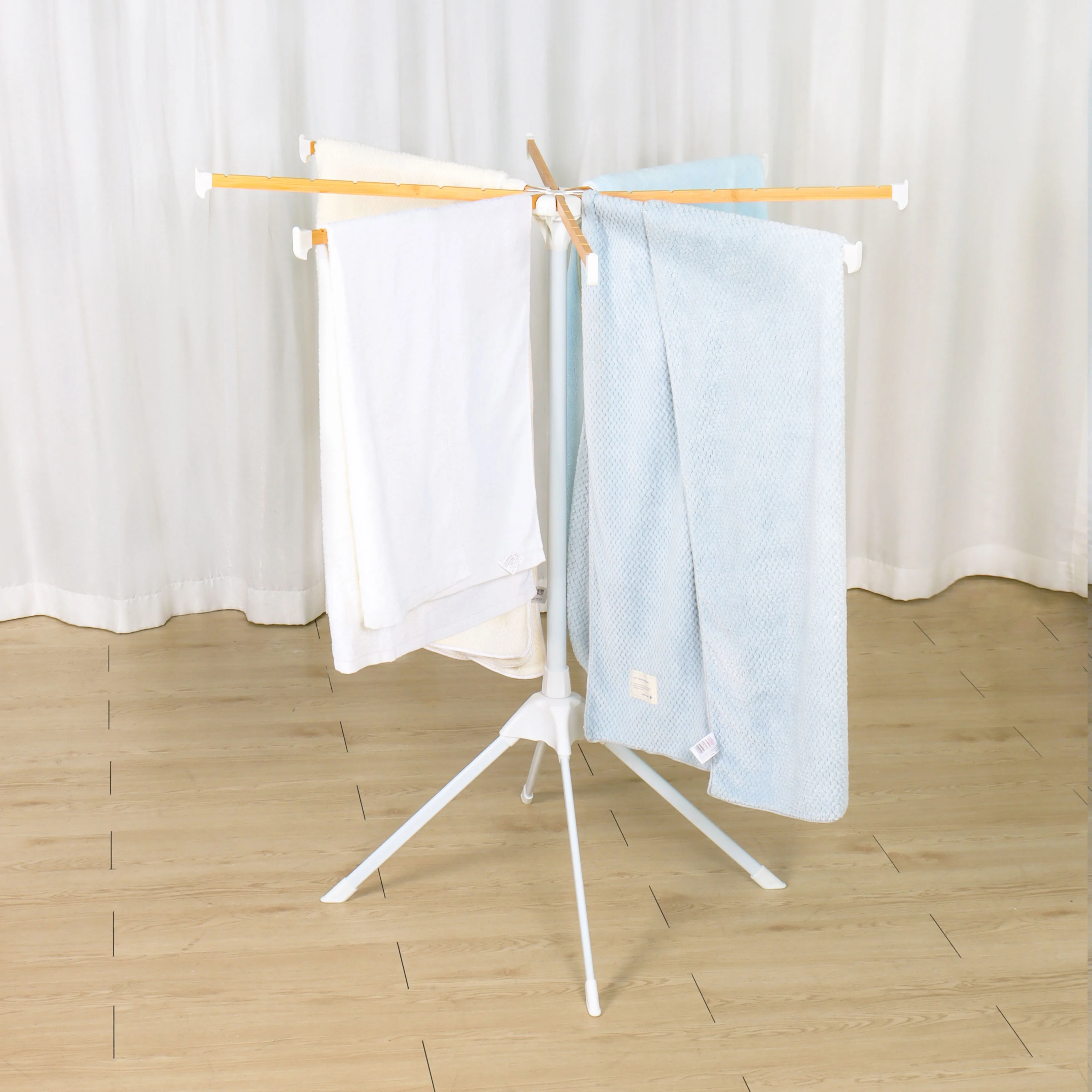 Octopus Folding Bamboo Clothes Drying Rack - Tripod Wooden Hanger for ...