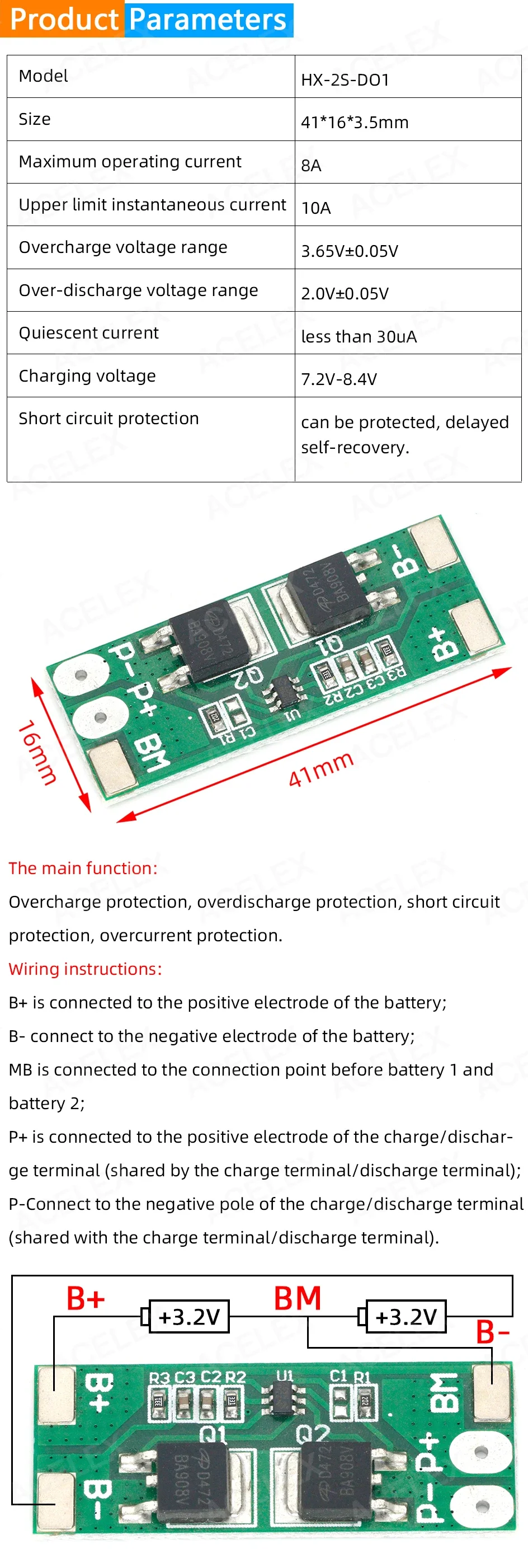Bms 2s 6.4v 10a Lifepo4 Battery Protection Board Charging Pcb Pcm Short ...