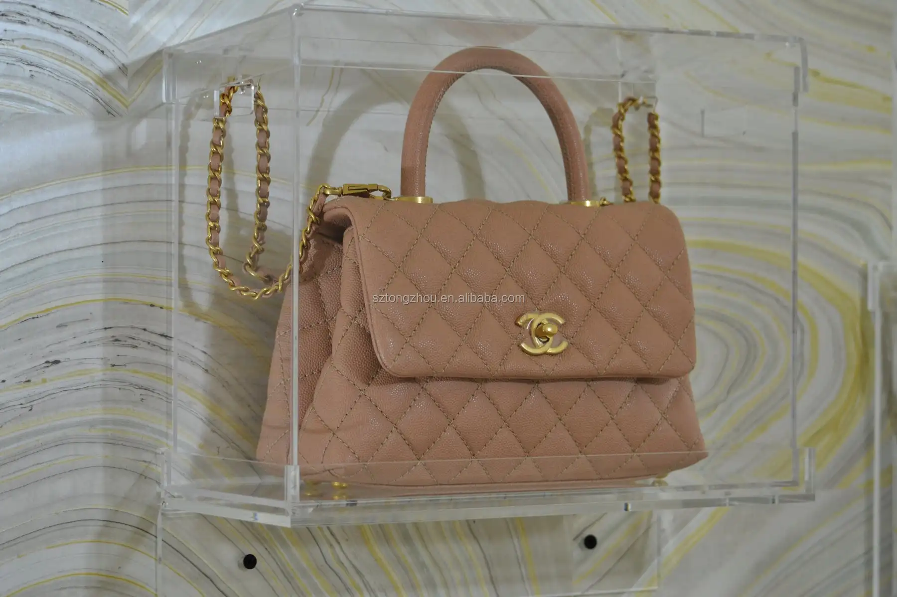 Custom Clear Acrylic Luxury Bag Display Case With Floating Shelf ...