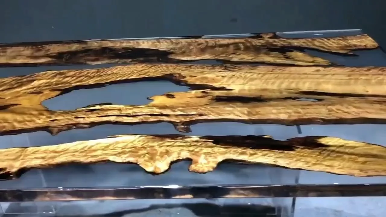 L Shaped River Coffee Table Solid Poplar Blur Wood Dining Ocean Resin ...