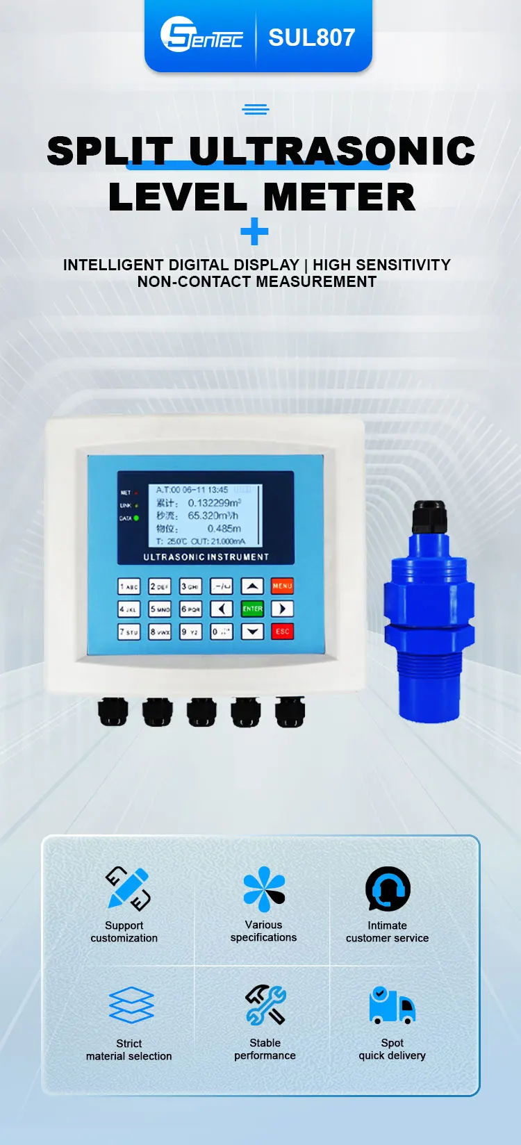 Digital Ultrasonic Water Level Sensor Rs485 Output Split Ultrasonic Level Transmitter| Alibaba.com