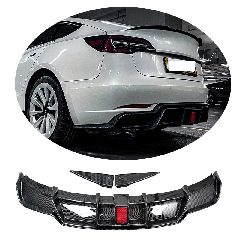 Rear Bumper Extension Look Carbon With Light Rear Lip Bumper For Tesla ...