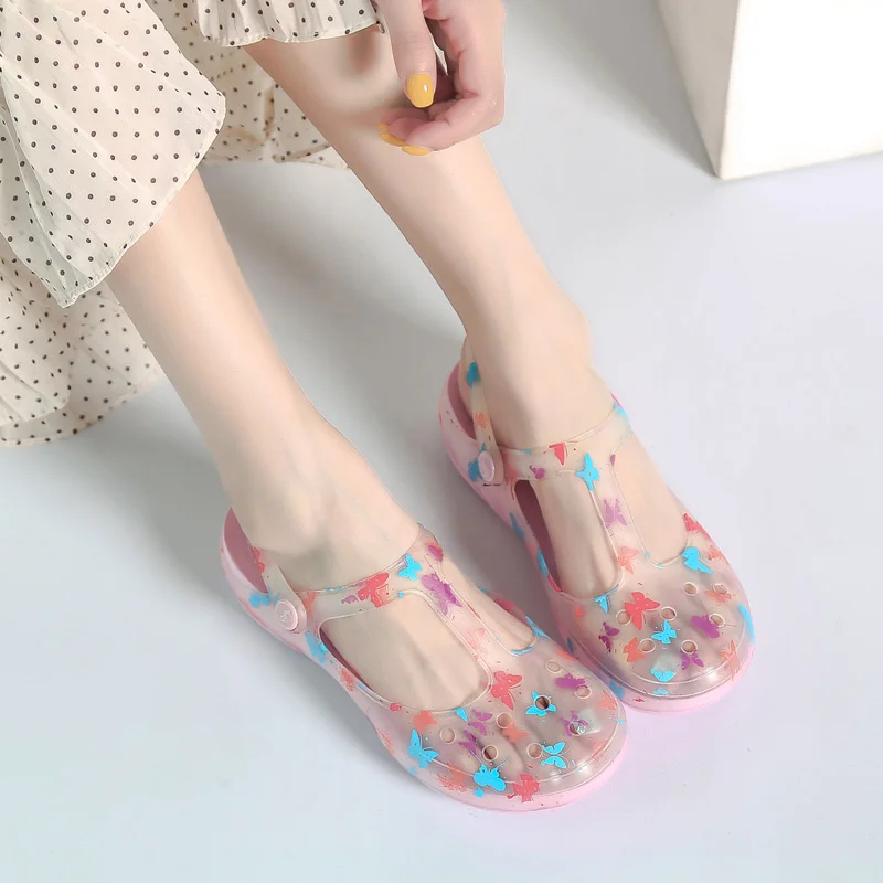 Ladies Jelly Clogs Print Closed Toe Soft Sole Women Summer Beach Clogs ...