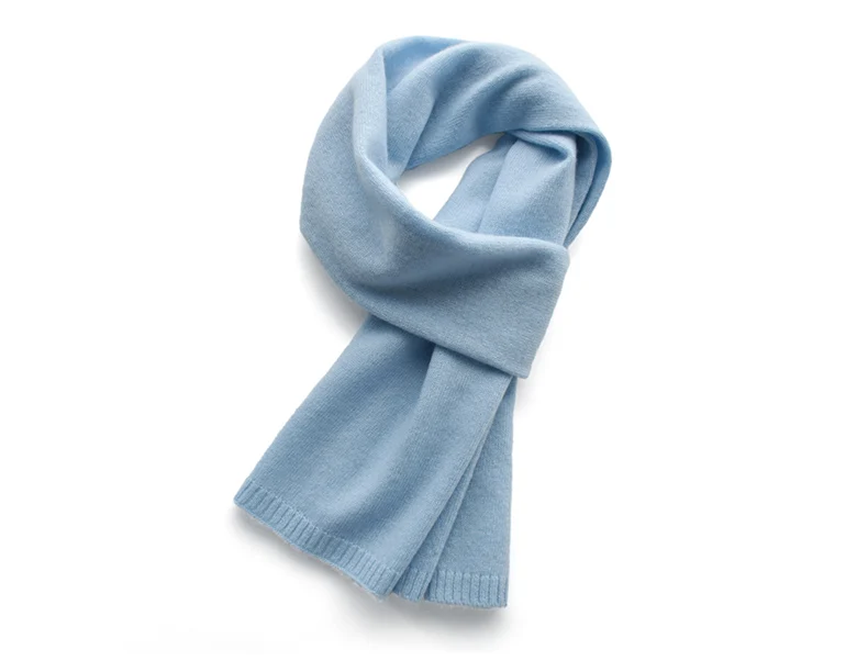 Sky Blue Cashmere Scarf Winter Women Knitted Solid Color Short Thin ...