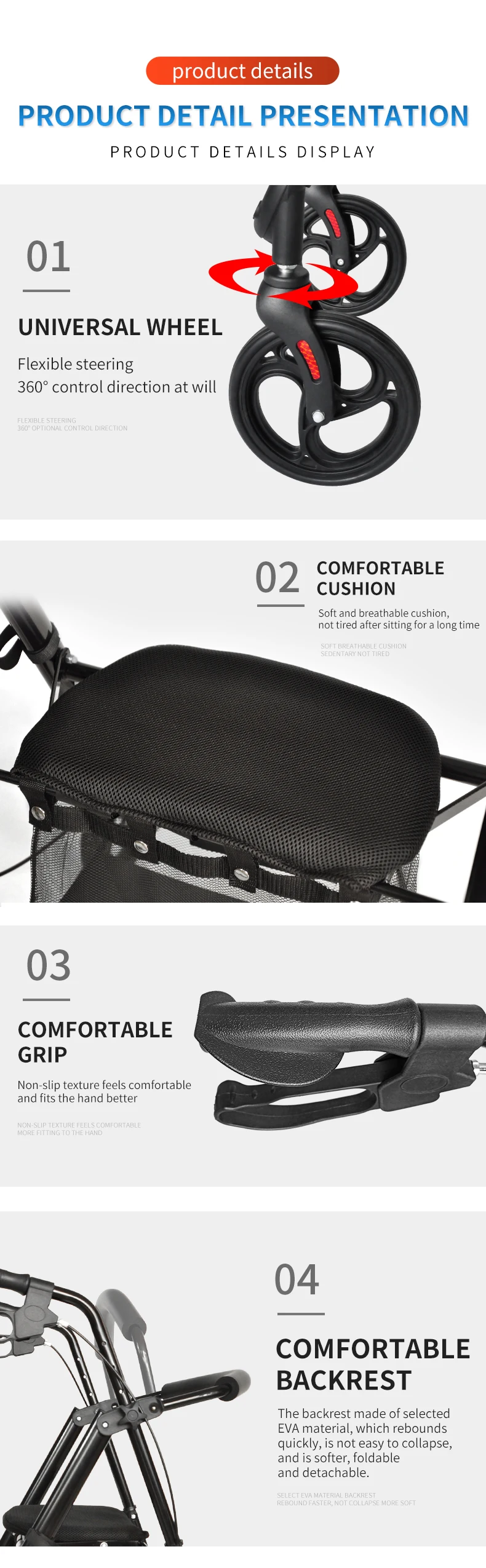 BQ1004D Adjustable Rollator - Mobility Aid for Disabled Adults