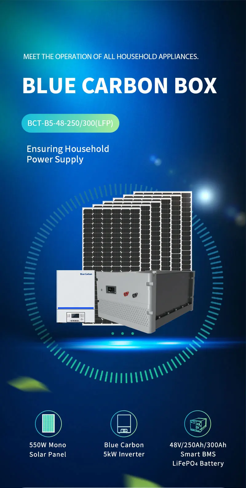 Blue Carbon Safety Movable Off-grid 3kw 5kw Solar Power System 5000w ...