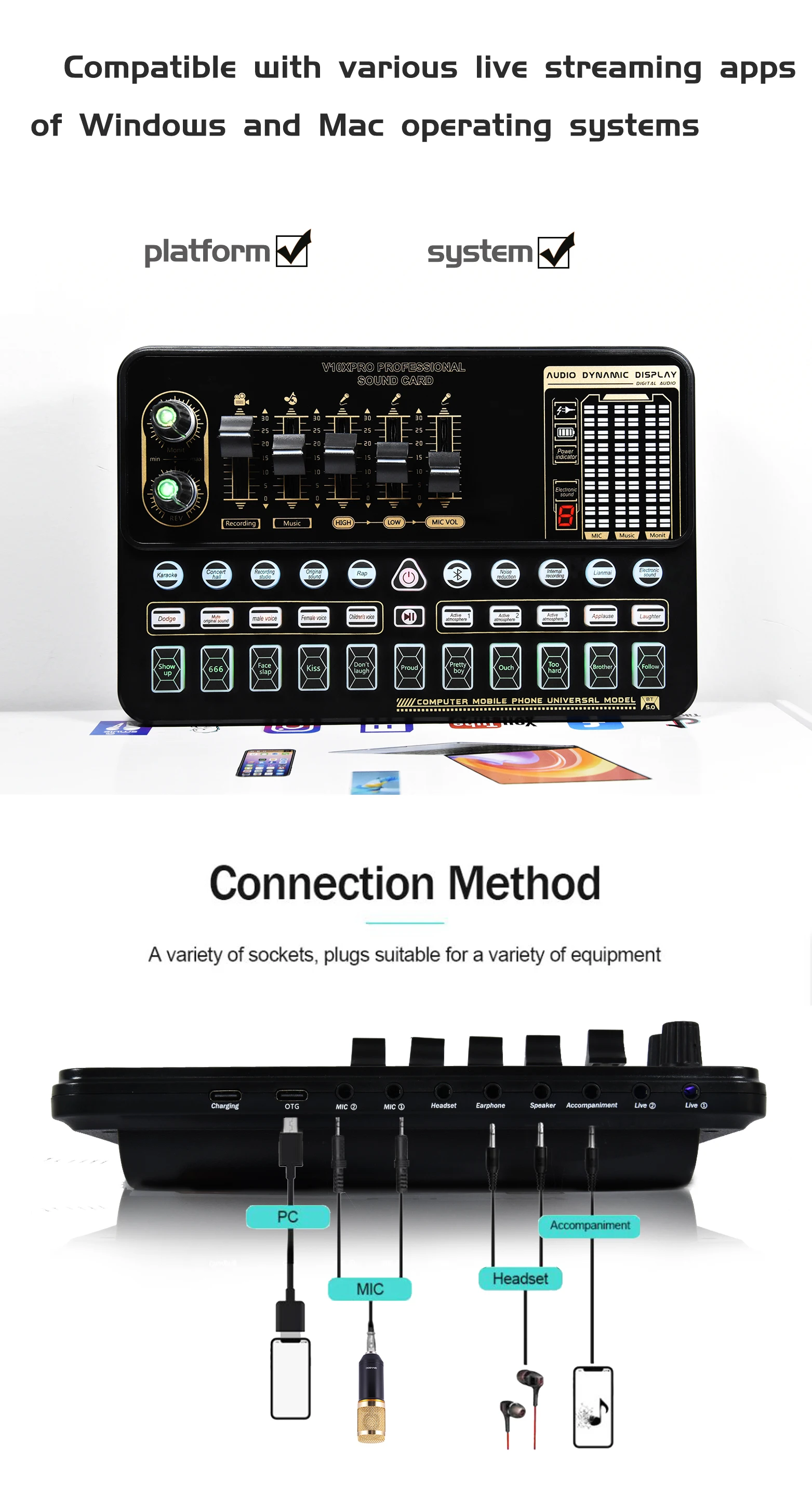 V10xpro Sound Card Studio Mixer - Noise Reduction Microphone