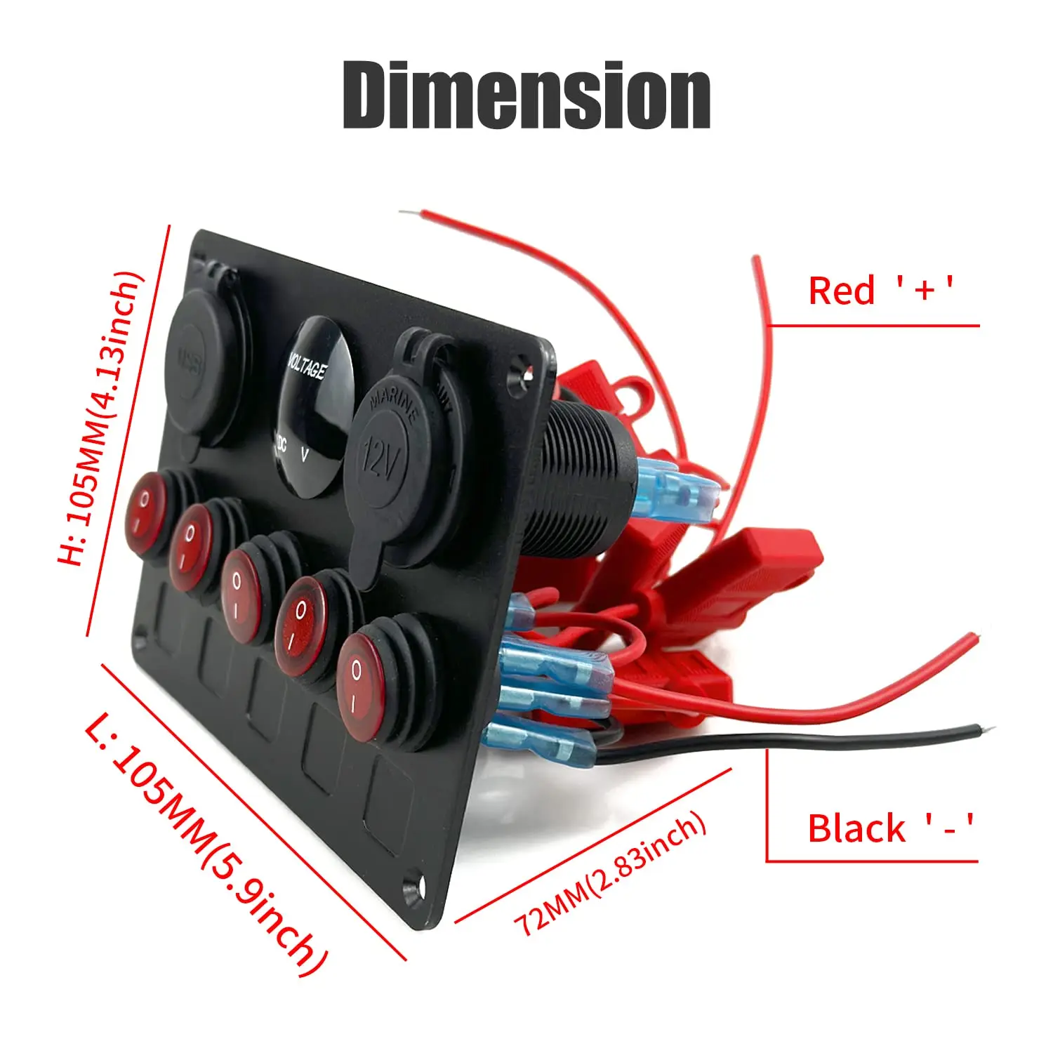 5 Gang Led Lights Rocker Switch Panel With Dual Usb Slot Socket With ...